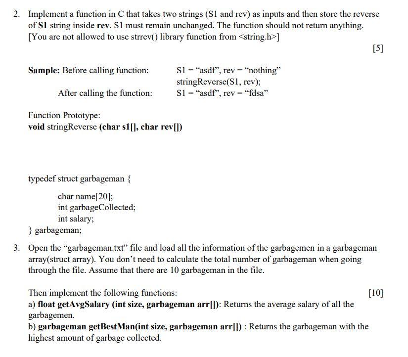 Solved 2. Implement a function in C that takes two strings | Chegg.com