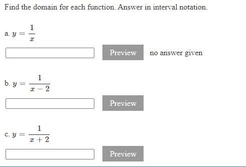 Solved Find the domain for each function. Answer in interval | Chegg.com
