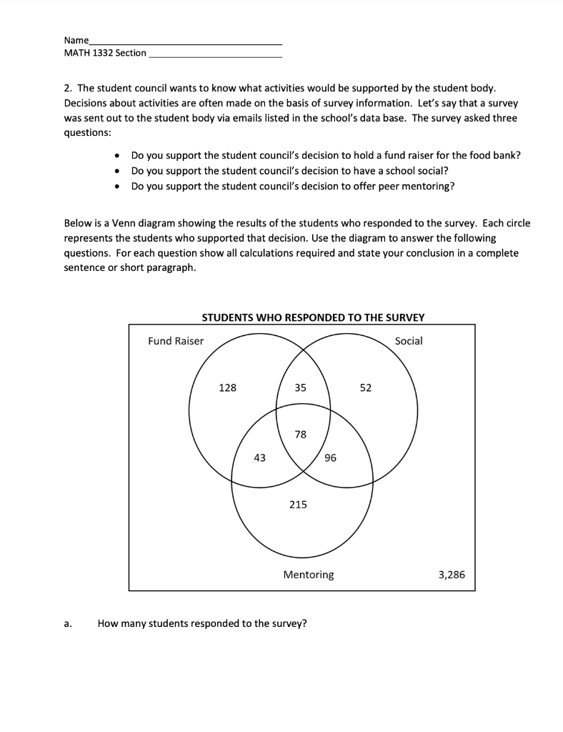 Solved Name MATH 1332 Section 2. The student council wants | Chegg.com