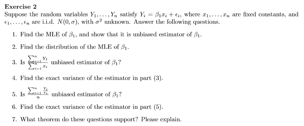 Solved Exercise 2 Suppose the random variables Yi, , Yn | Chegg.com