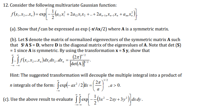 Solved 12. Consider the following multivariate Gaussian | Chegg.com