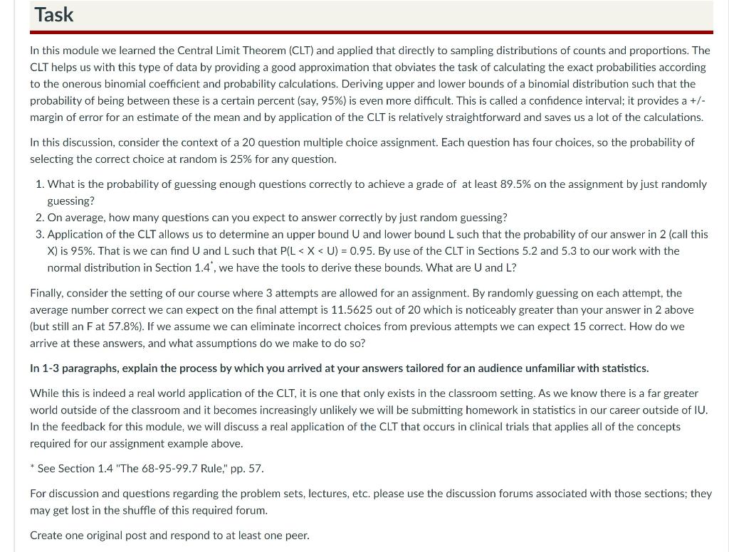 Solved Task In this module we learned the Central Limit | Chegg.com