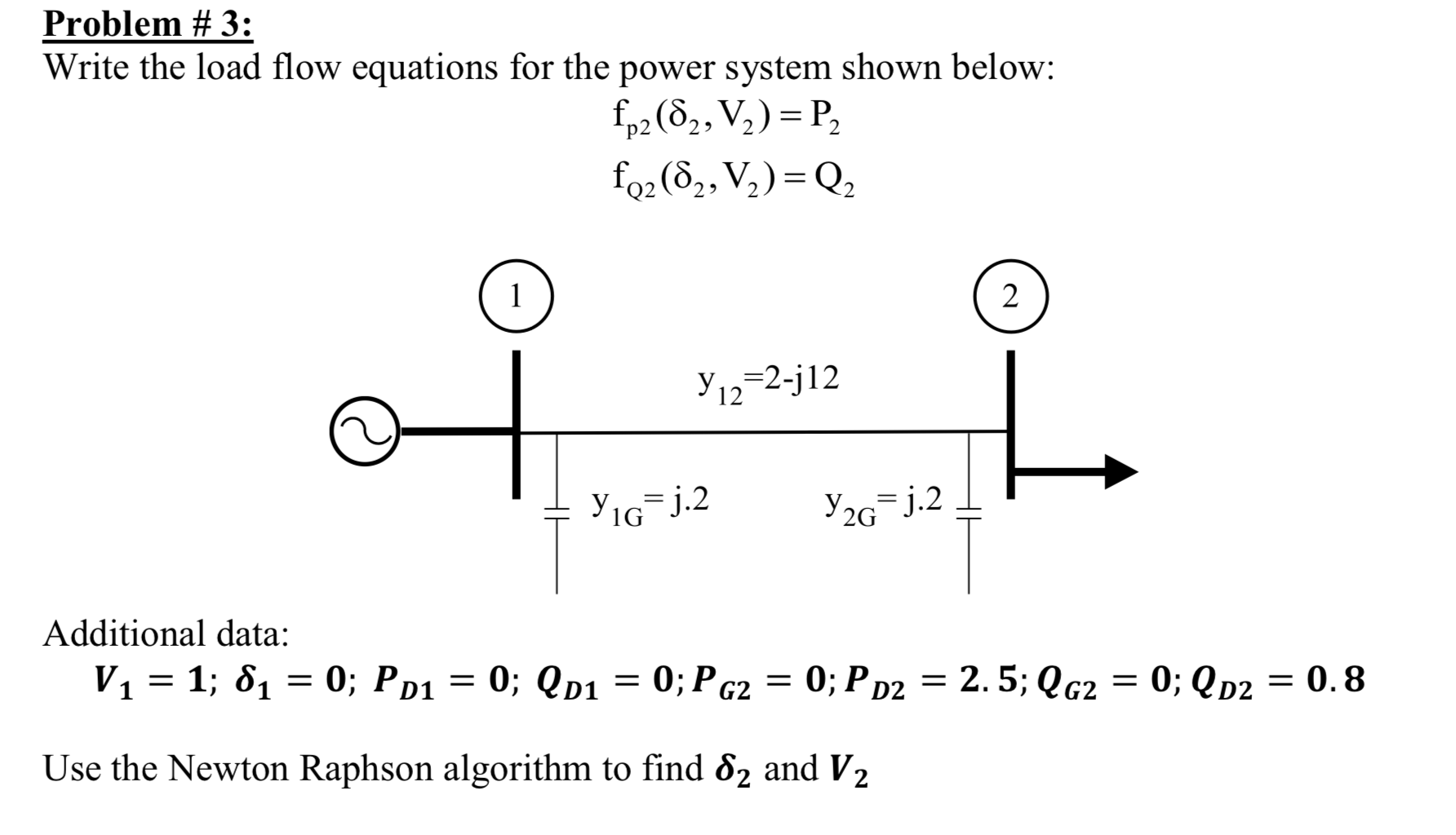 Solved Problem # 3: Write the load flow equations for the | Chegg.com
