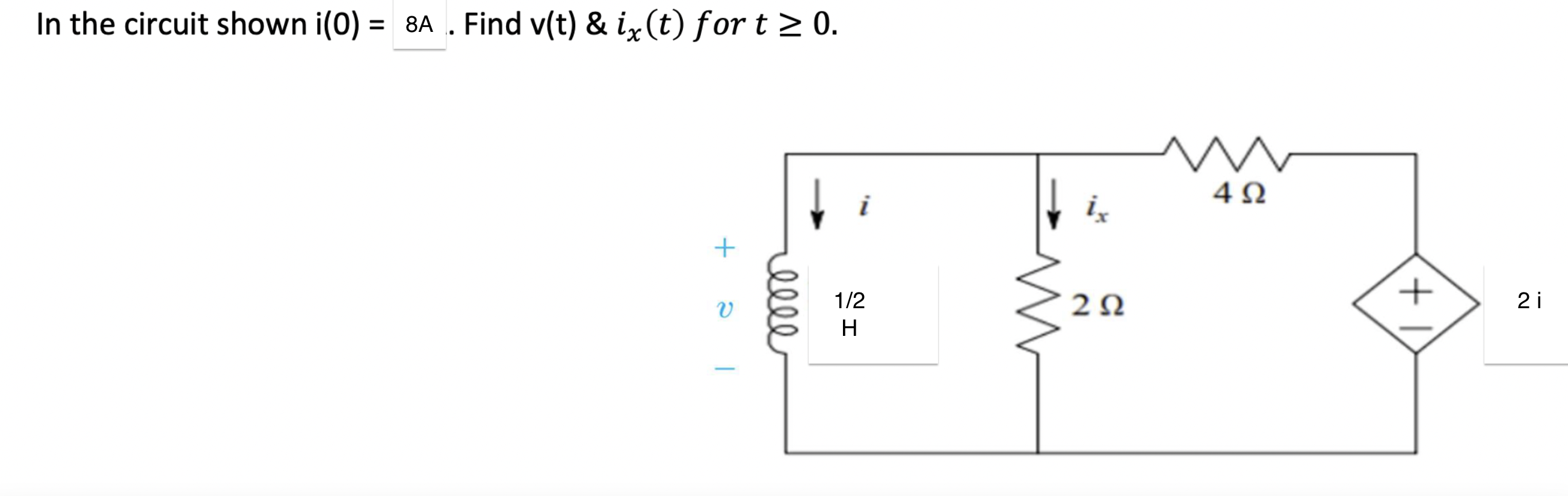 Solved In the circuit shown i(0)=8 A. Find v(t)&ix(t) for | Chegg.com