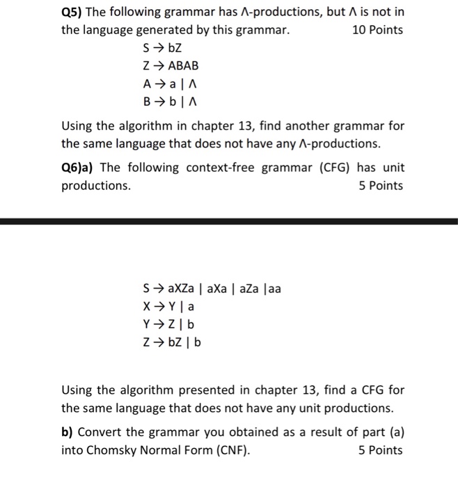 Q5)The following grammar has the language generated | Chegg.com