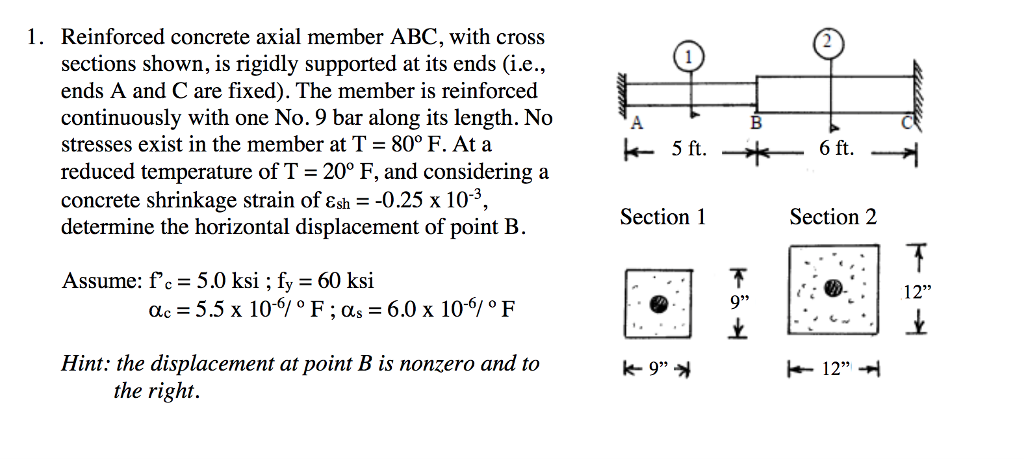 Solved 1. Reinforced concrete axial member ABC, with cross | Chegg.com