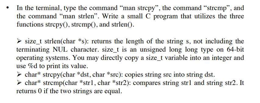 Solved • In the terminal, type the command “man strcpy”, the | Chegg.com
