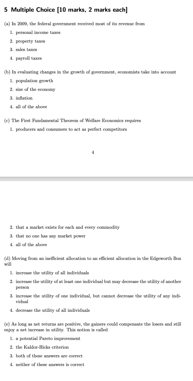 Solved 5 Multiple Choice (10 marks, 2 marks each] (a) In | Chegg.com