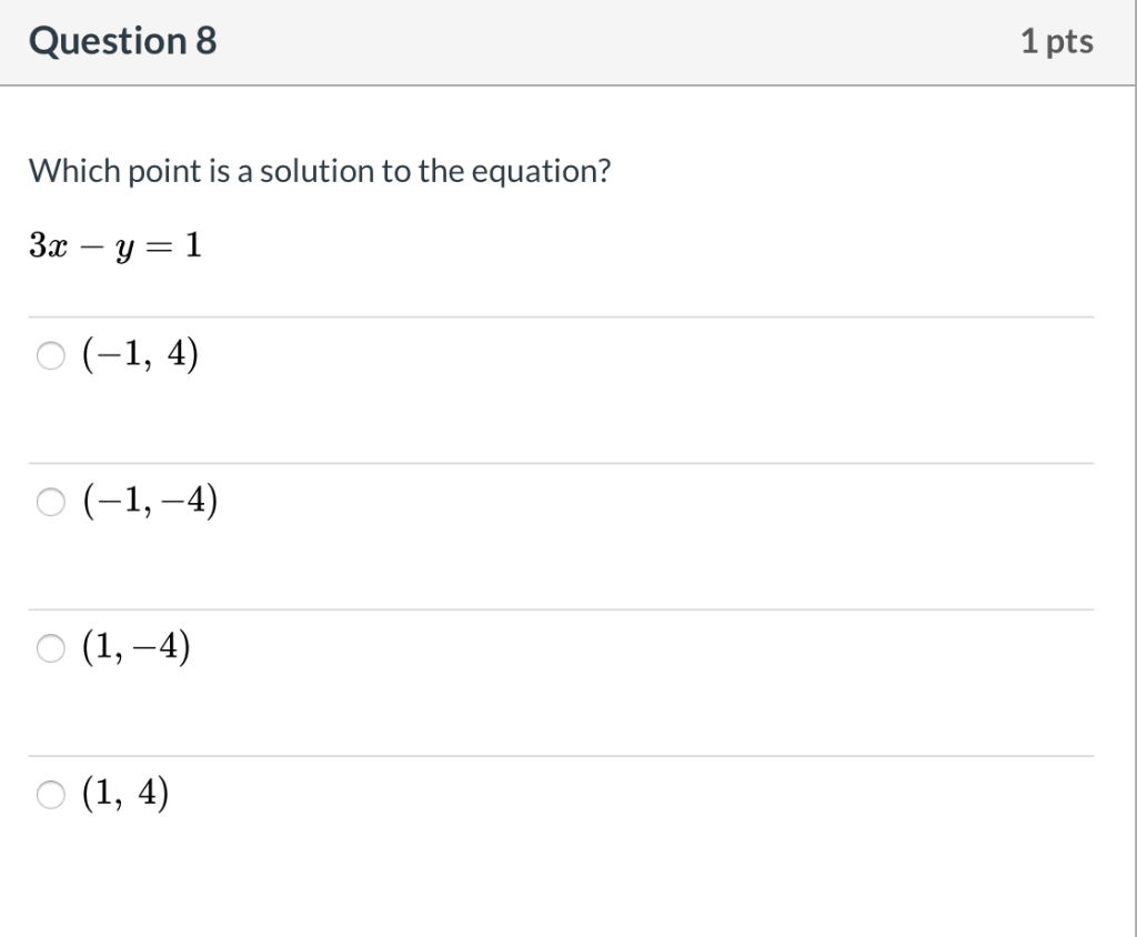 Solved Question 8 1 pts Which point is a solution to the | Chegg.com