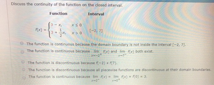 Solved Discuss the continuity of the function on the closed | Chegg.com