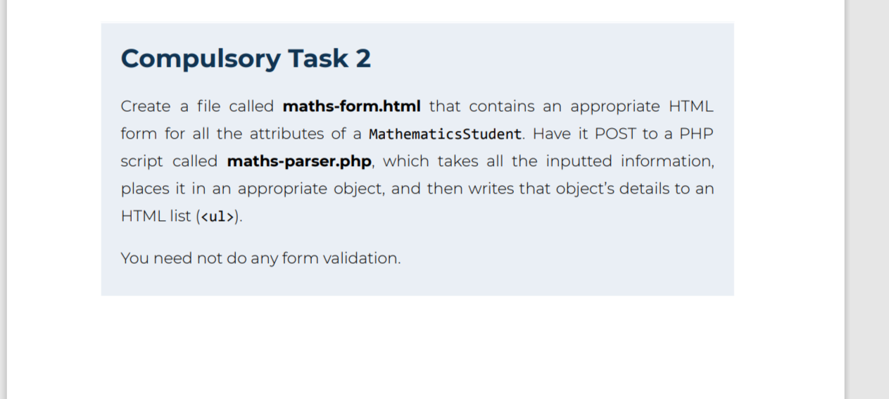 Solved Compulsory Task 1 Create a file called student.php | Chegg.com