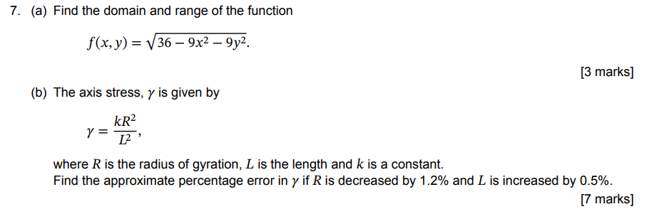 Solved 7. (a) Find the domain and range of the function f(x, | Chegg.com