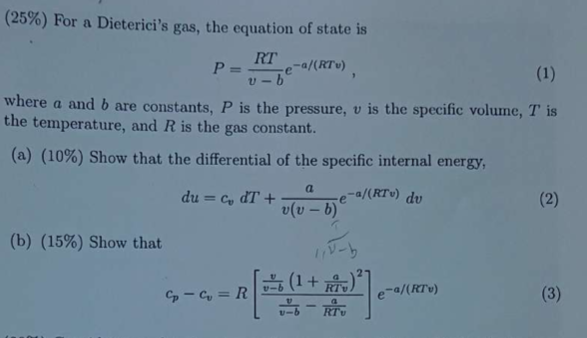 Solved For Dieterici's gas equation, a) Show that | Chegg.com