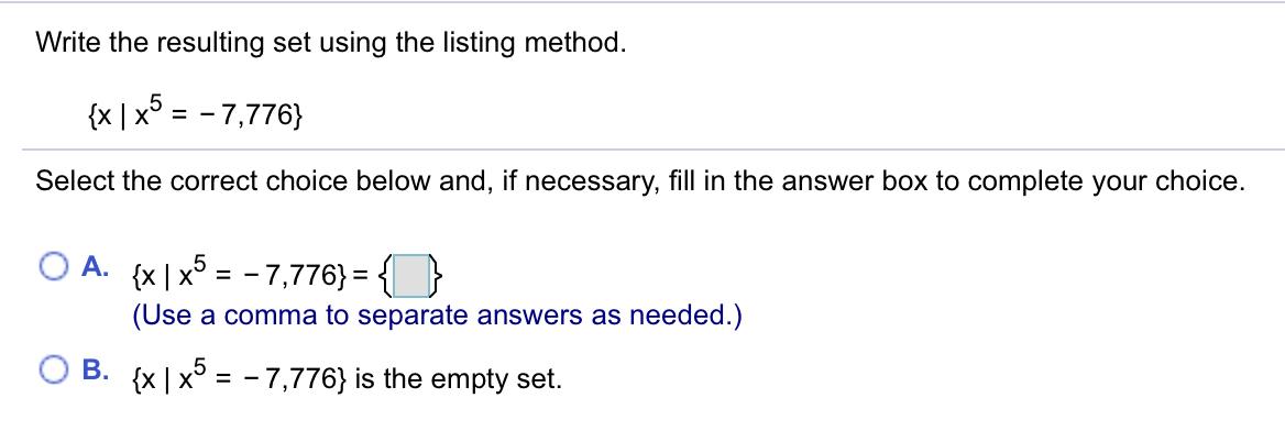 Solved Write the resulting set using the listing method. | Chegg.com