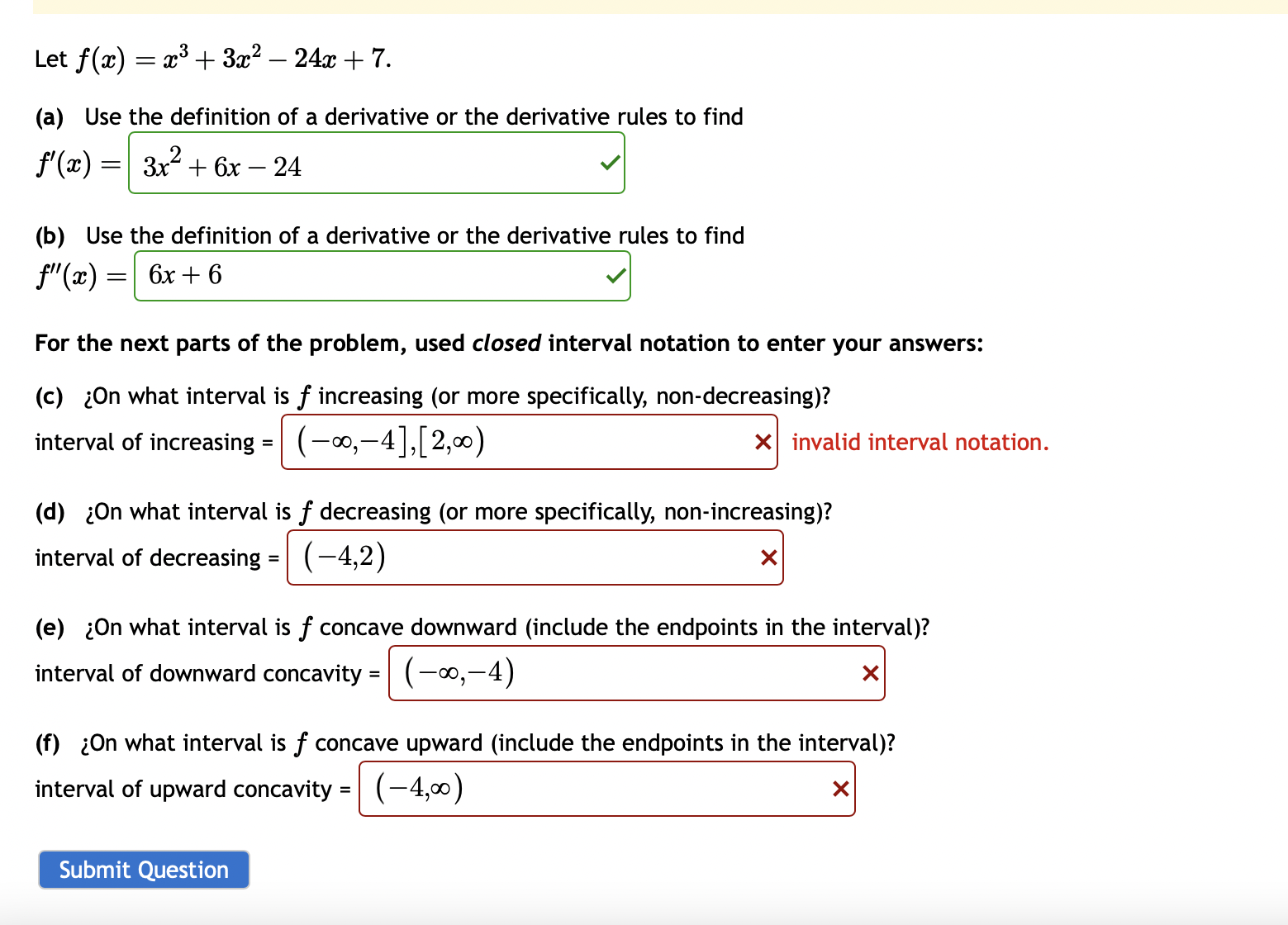Solved Let F X X3 3x2−24x 7 A Use The Definition Of A