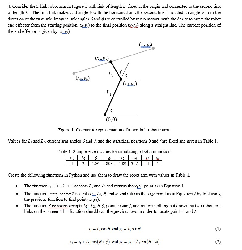 Solved 4. Consider the 2-link robot arm in Figure 1 with | Chegg.com