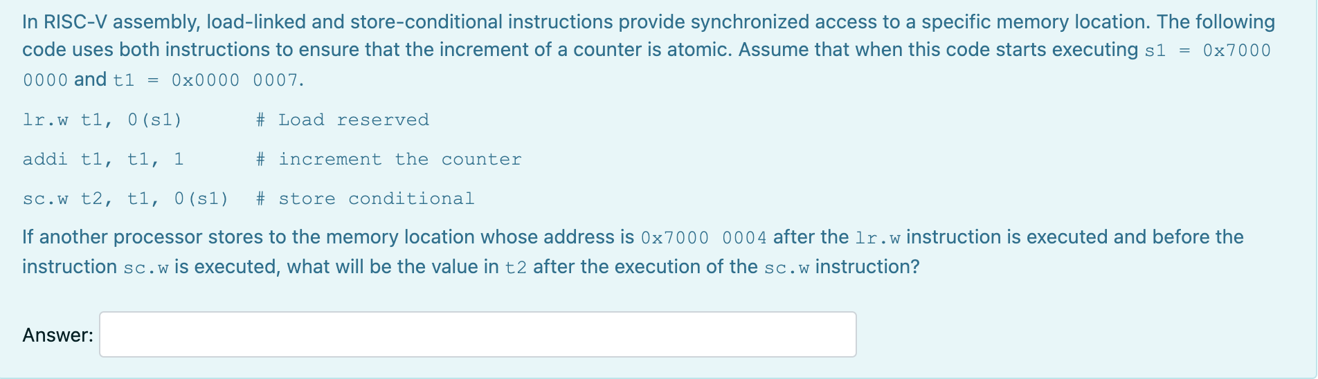 Solved In RISC-V assembly, load-linked and store-conditional | Chegg.com