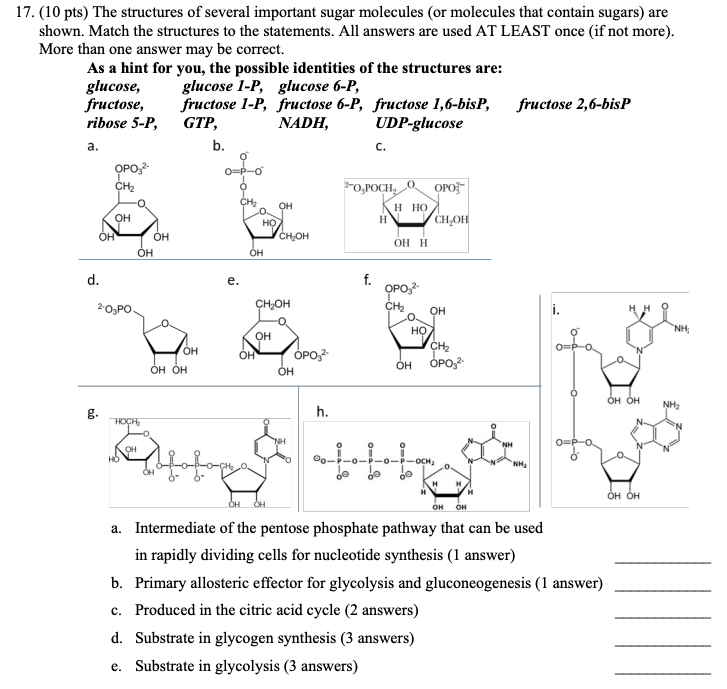 Solved 17. (10 pts) The structures of several important | Chegg.com