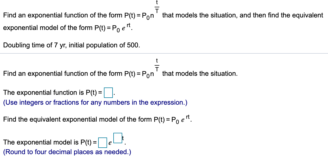 Solved т Find an exponential function of the form P(t)= Pon' | Chegg.com