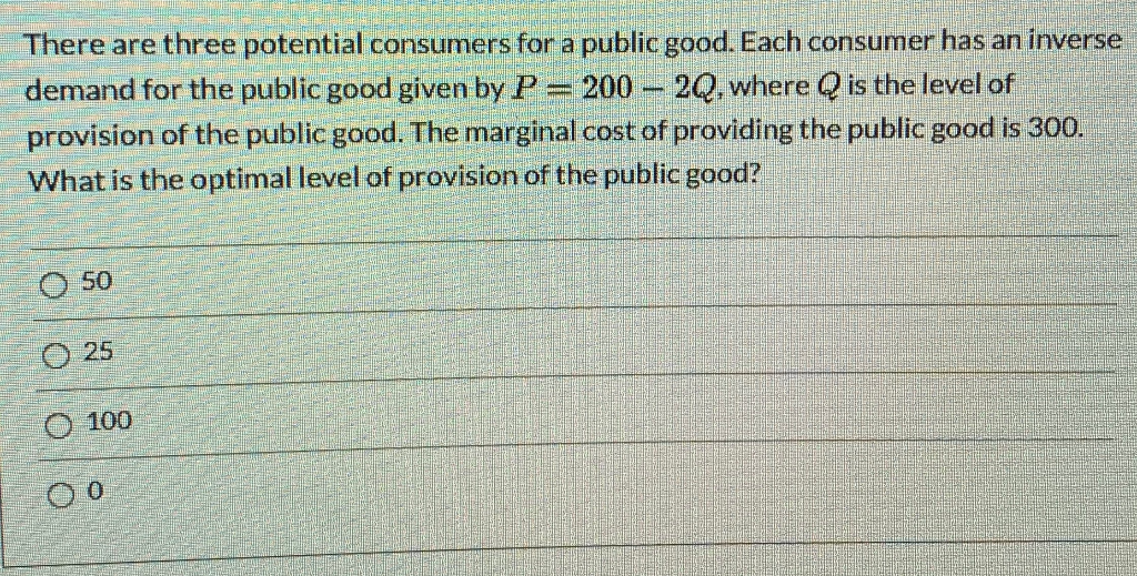 Solved There are three potential consumers for a public | Chegg.com