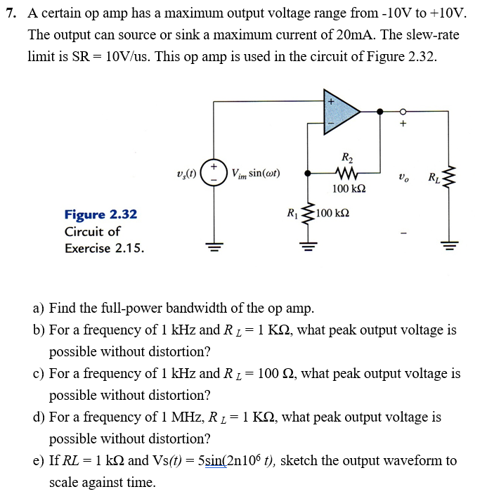 Solved A certain op amp has a maximum output voltage range | Chegg.com