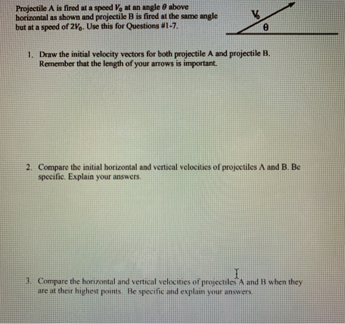 Solved Projectile A is fired at a speed Vo at an angle 0 | Chegg.com