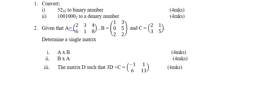 Solved 1. Convert; i) 5210 to binary number ii) 1001000₂ to | Chegg.com