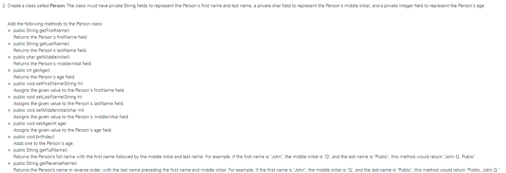 Solved 2. Create a class called Person. The class must have | Chegg.com