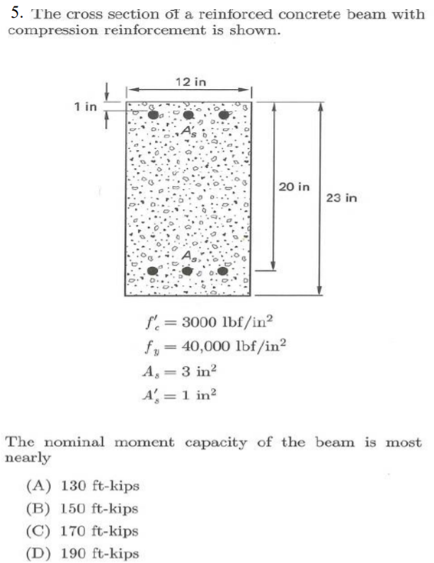 Solved 5. The cross section of a reinforced concrete beam | Chegg.com