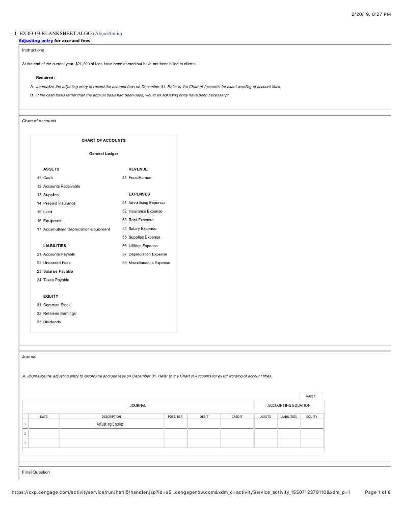 Solved 2/20/19, 8:27 PM 1. EX03-03 BLANKSHEETALGO | Chegg.com