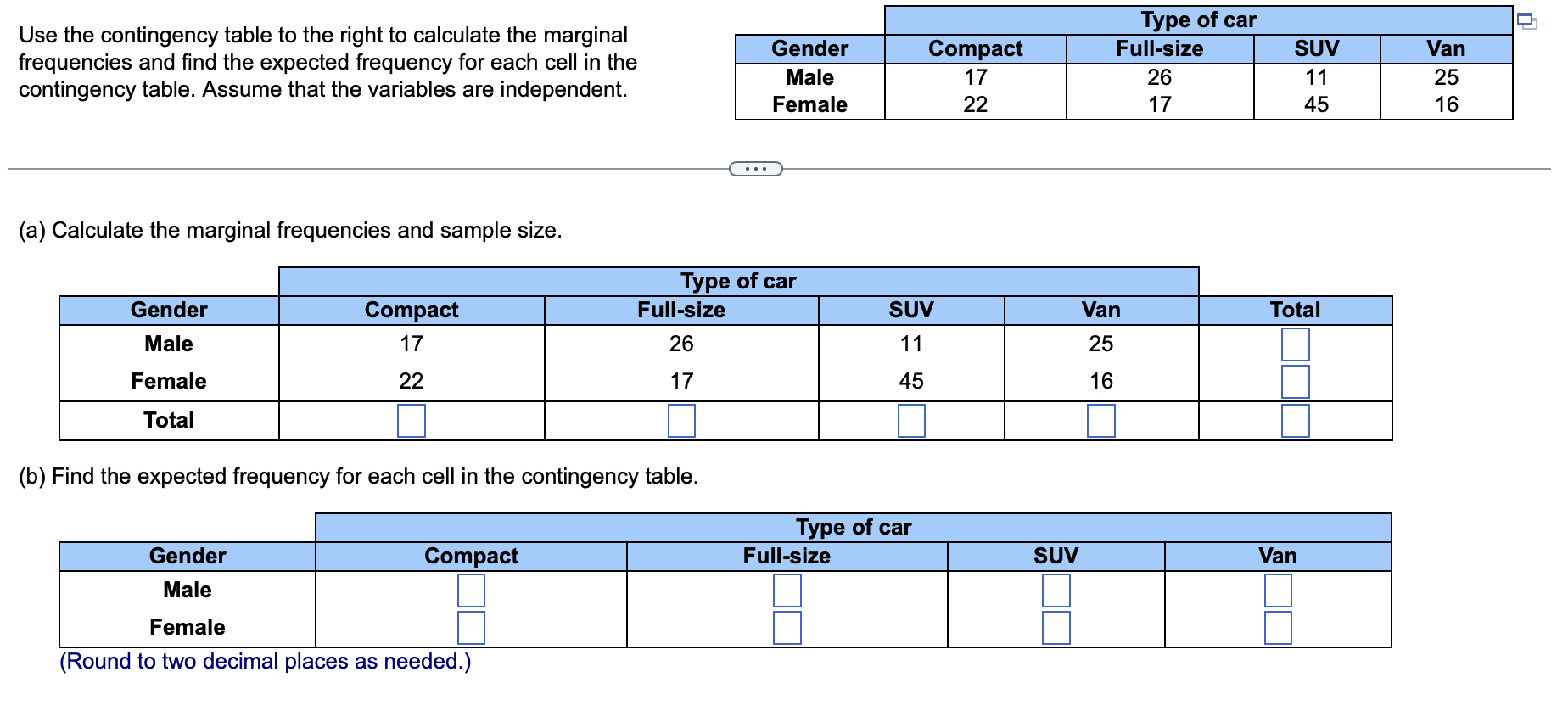 Solved Use the contingency table to the right to calculate | Chegg.com