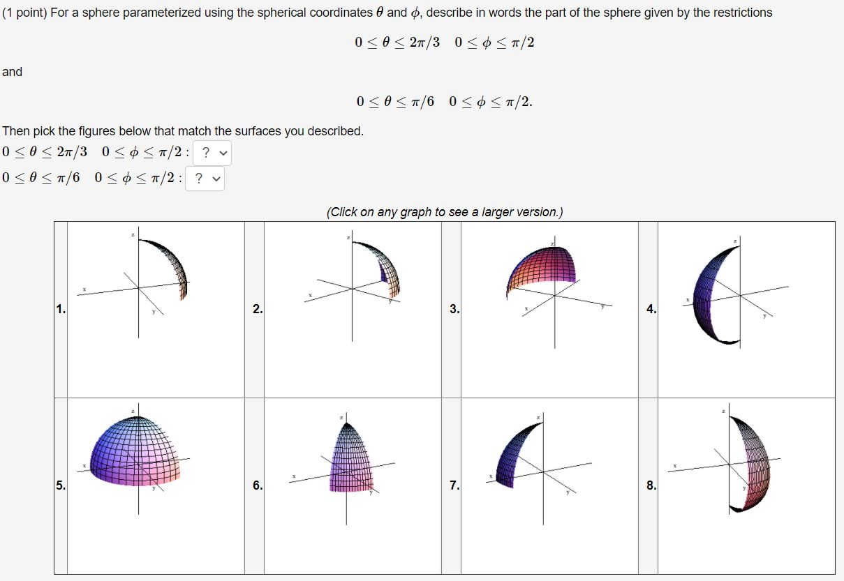 Solved (1 point) For a sphere parameterized using the | Chegg.com