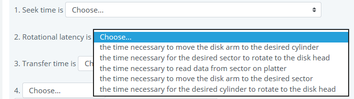 Solved 1. Seek time is Choose... 2. Rotational latency is C | Chegg.com