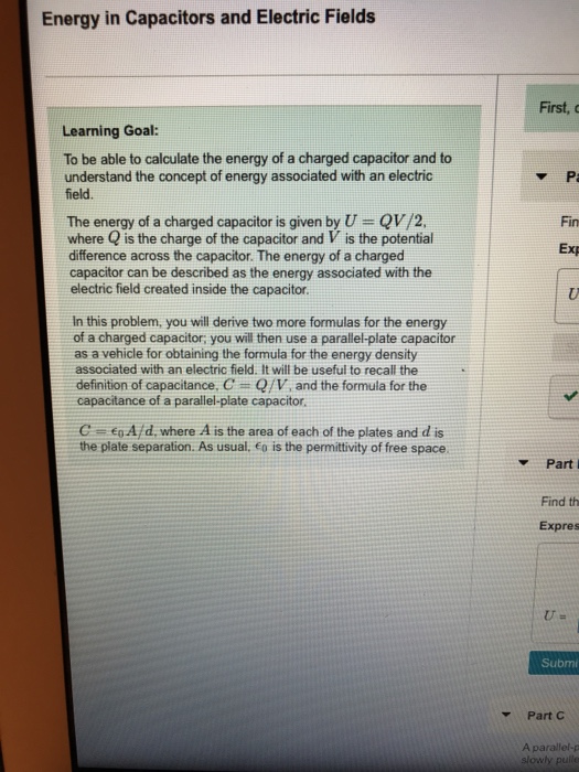 Solved Energy in Capacitors and Electric Fields First, c | Chegg.com