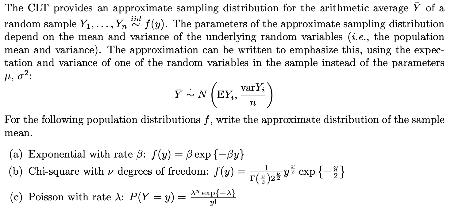 Solved iid The CLT provides an approximate sampling | Chegg.com