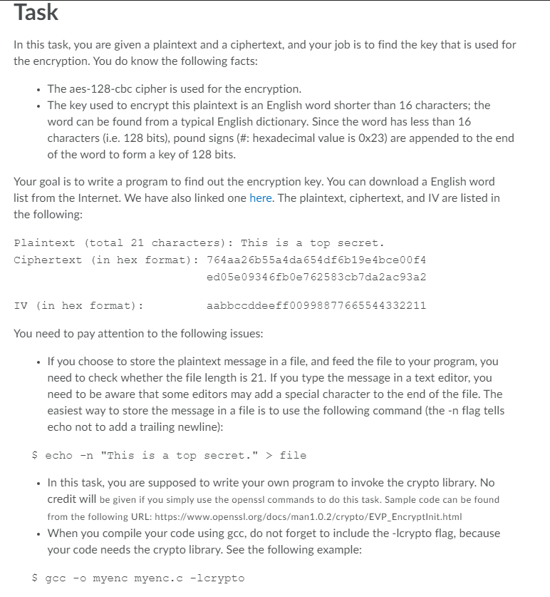 Solved Task In this task, you are given a plaintext and a | Chegg.com