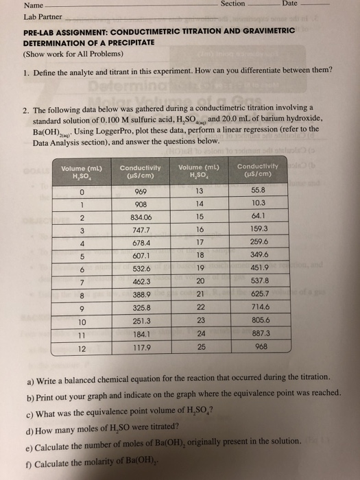 Solved Name Section Date Lab Partner PRE-LAB ASSIGNMENT: | Chegg.com