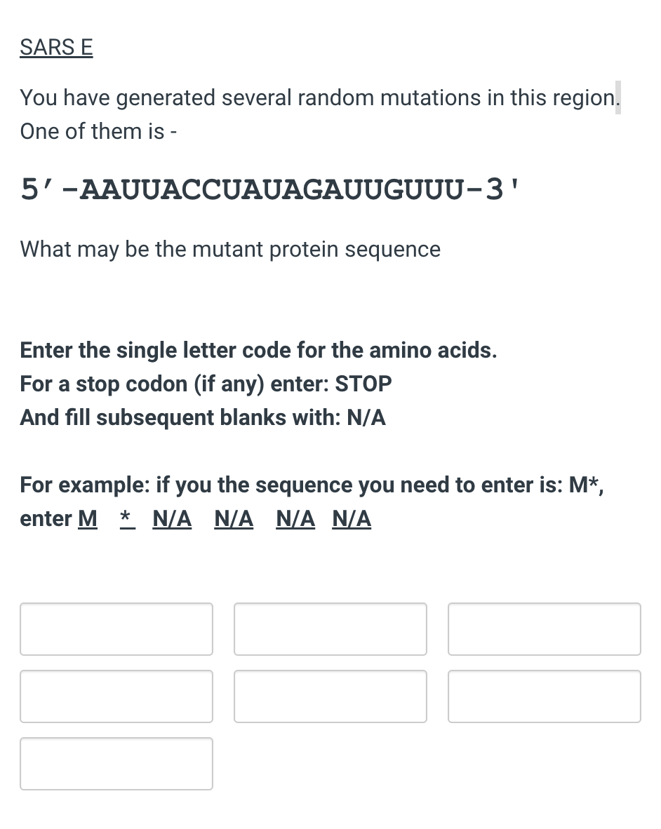 Solved SARS E You have generated several random mutations in | Chegg.com