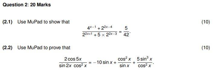 Solved Question 2: 20 Marks (2.1) Use MuPad to show that | Chegg.com