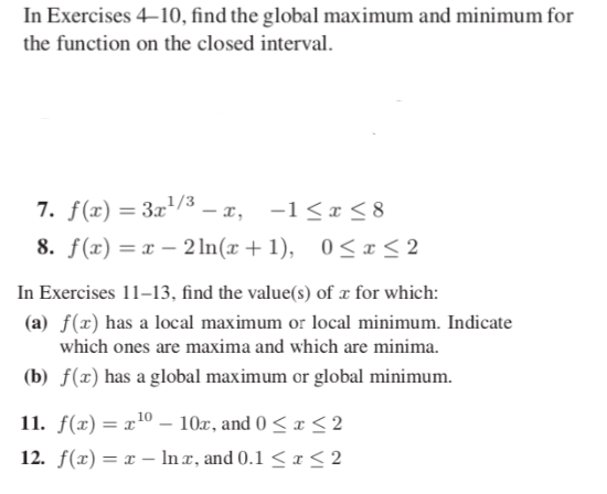 Solved In Exercises 4-10, find the global maximum and | Chegg.com