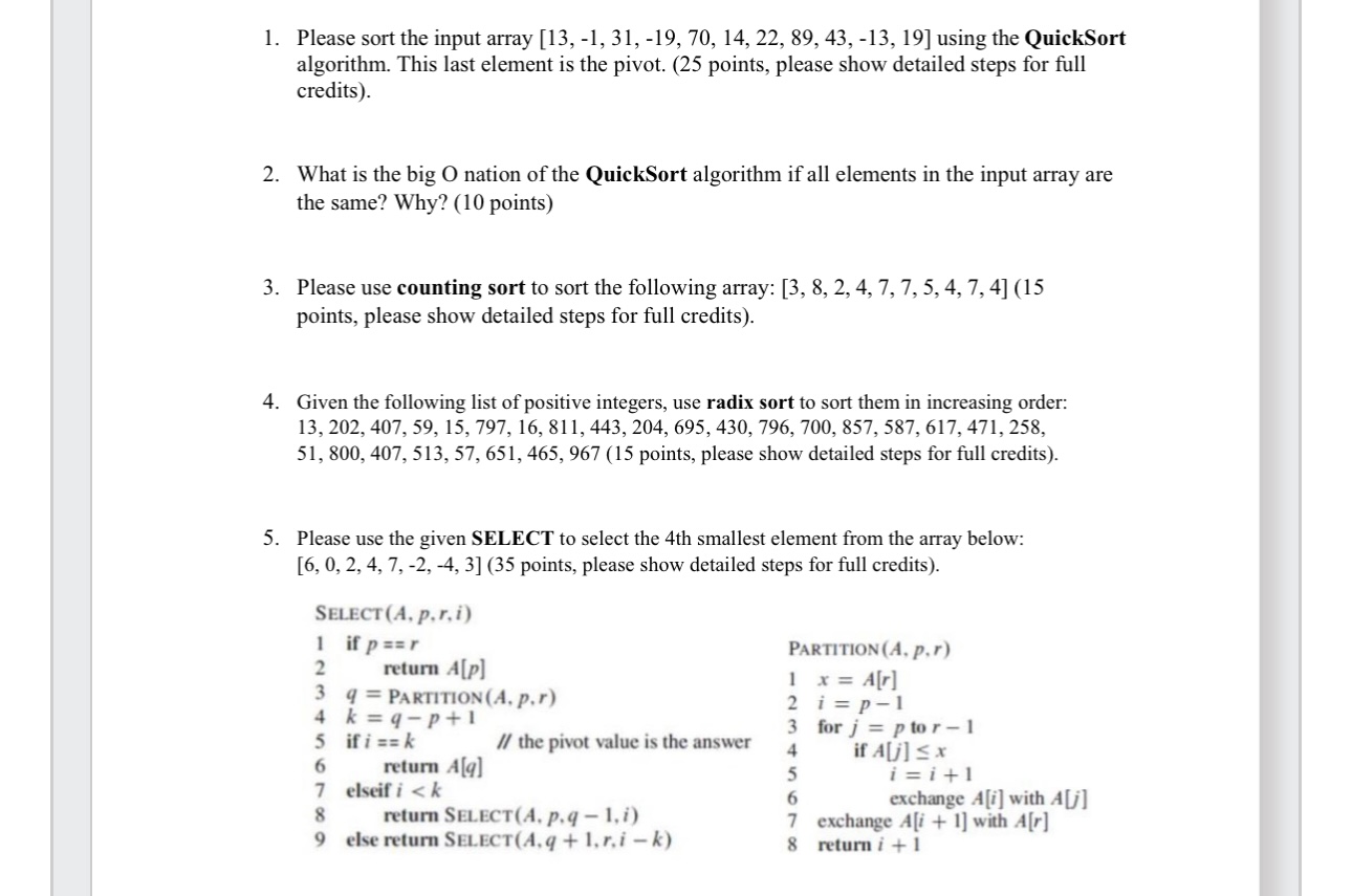 Solved 1. Please sort the input array | Chegg.com