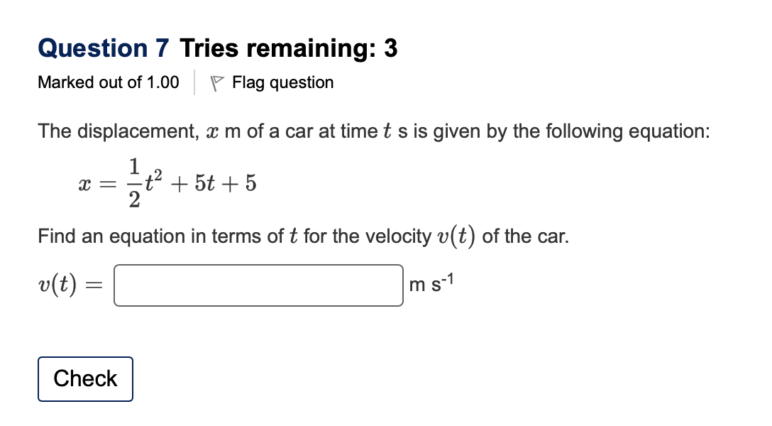 Solved Question 5 Tries remaining: 3 Marked out of 1.00 P | Chegg.com