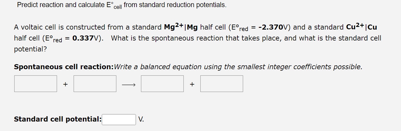 Solved Predict reaction and calculate E∘ cell from standard | Chegg.com