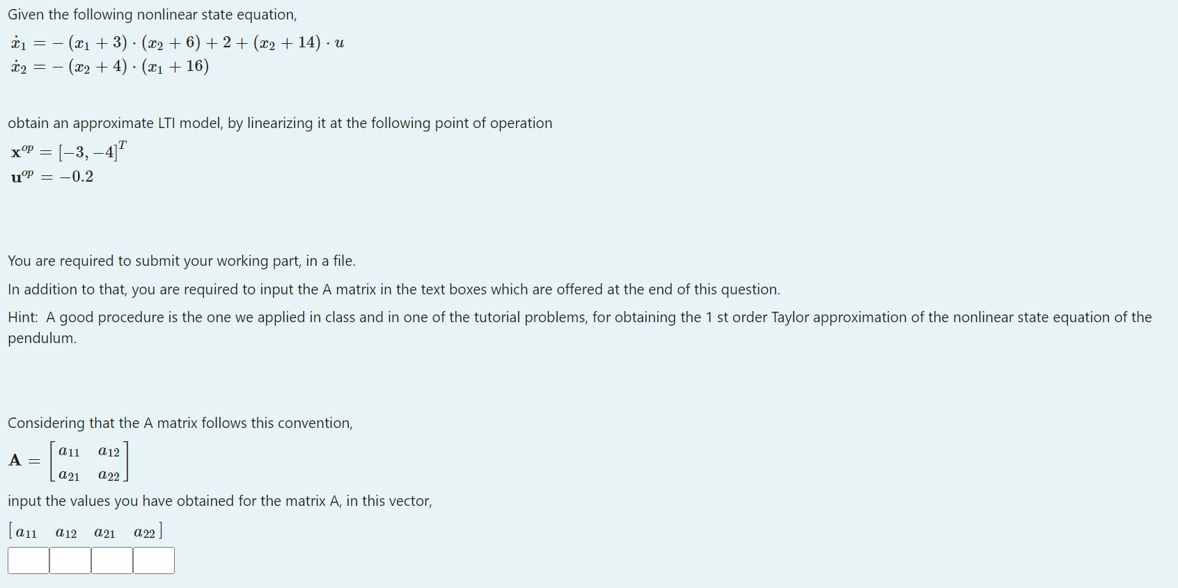 Solved Given the following nonlinear state equation, | Chegg.com