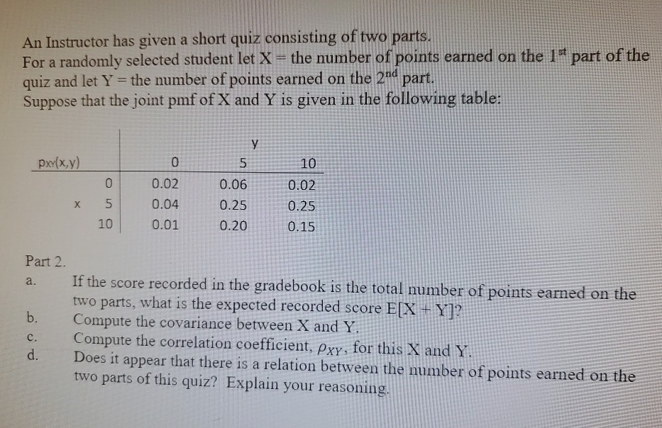 Solved An Instructor has given a short quiz consisting of | Chegg.com