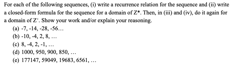 Solved For each of the following sequences, (i) write a | Chegg.com