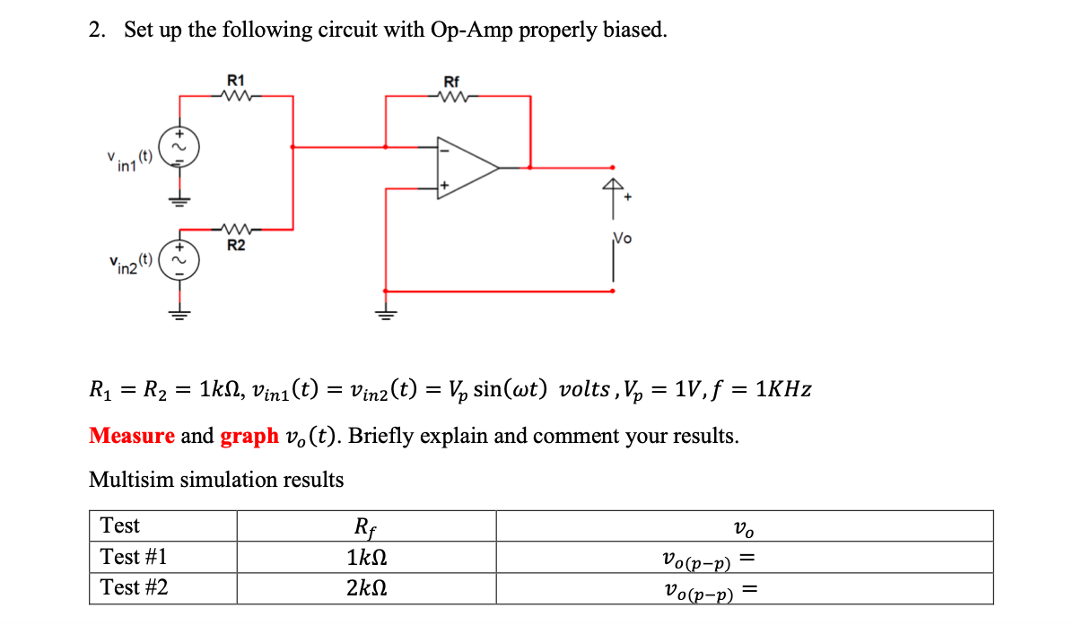 Solved 2. Set up the following circuit with Op-Amp properly | Chegg.com