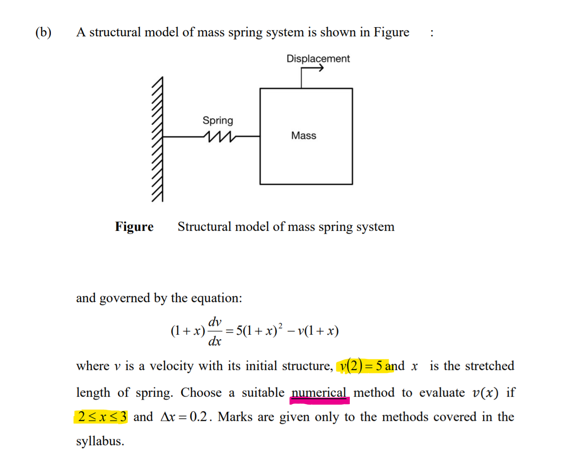 Solved (b) A structural model of mass spring system is shown | Chegg.com