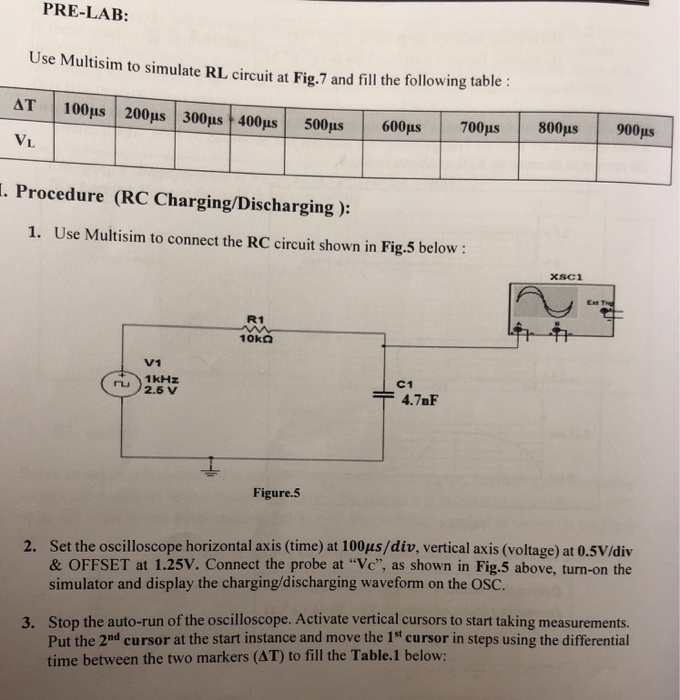 PRE-LAB Use Multisim to simulate RL circuit at Fig.7 | Chegg.com