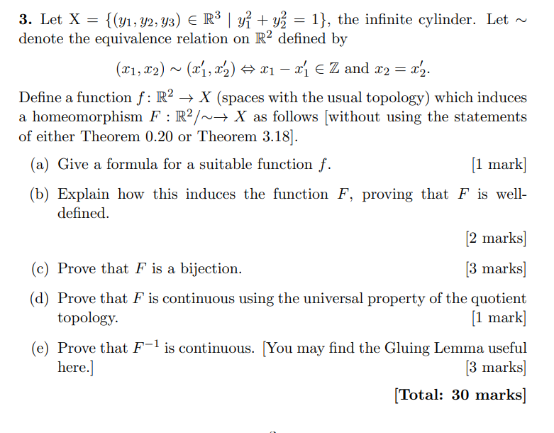 Solved 3. Let X={(y1,y2,y3)∈R3∣y12+y22=1}, the infinite | Chegg.com